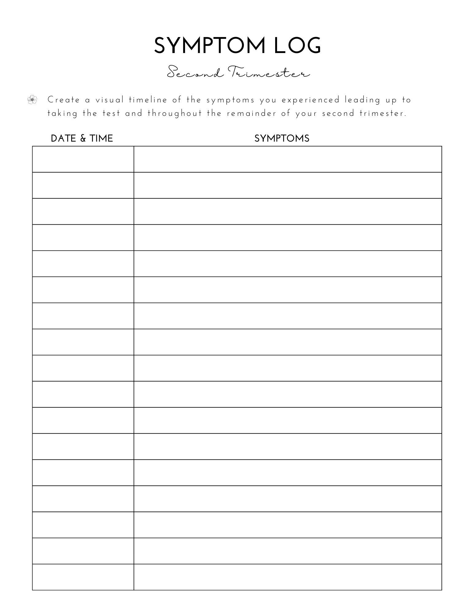 Pregnancy Symptom Log Pregnancy Tracker Printable Prenatal Symptom Log ...