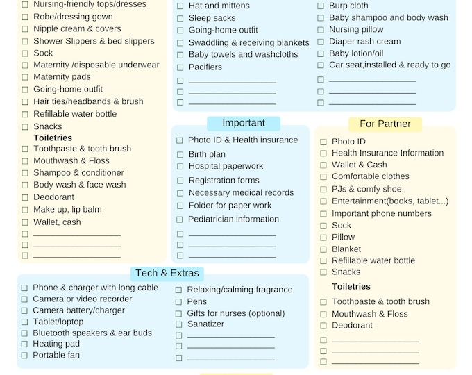 Labor and Delivery Checklist Hospital Bag Check List Mom Babyprintable ...