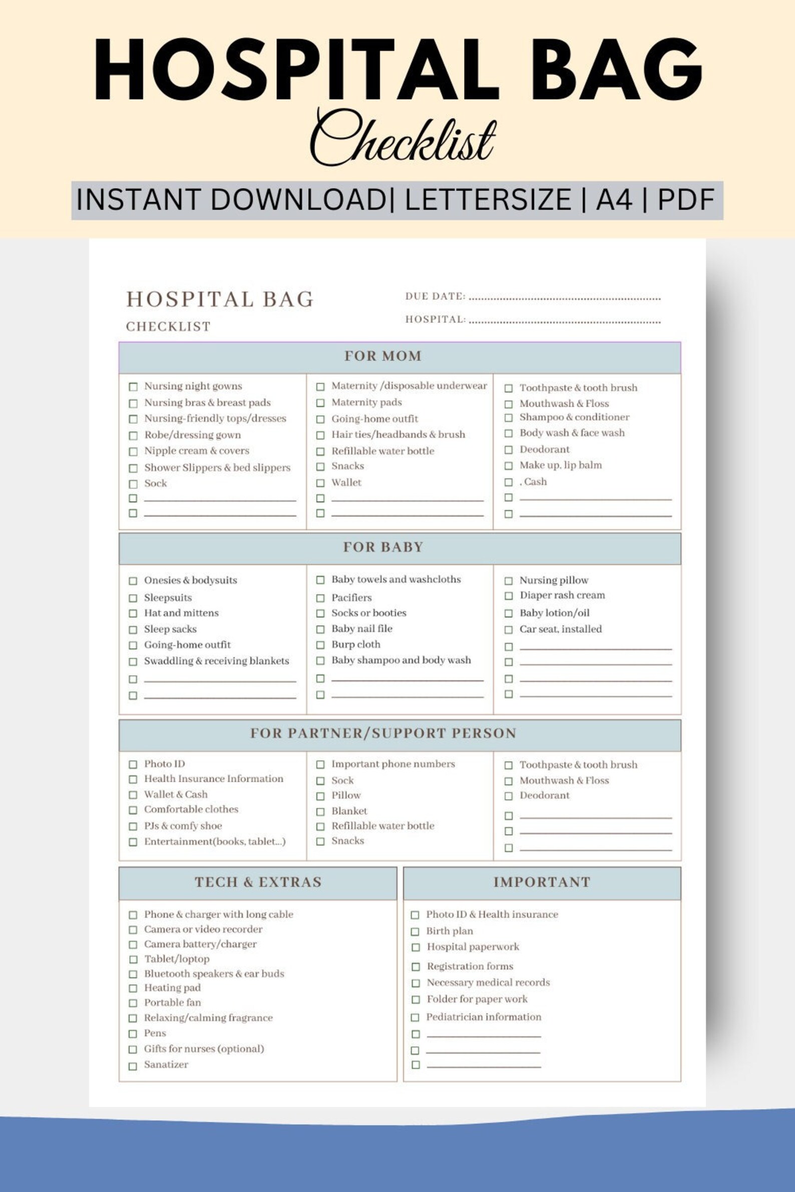 Labor and Delivery Checklist Hospital Bag Check List Mom Babyprintable ...