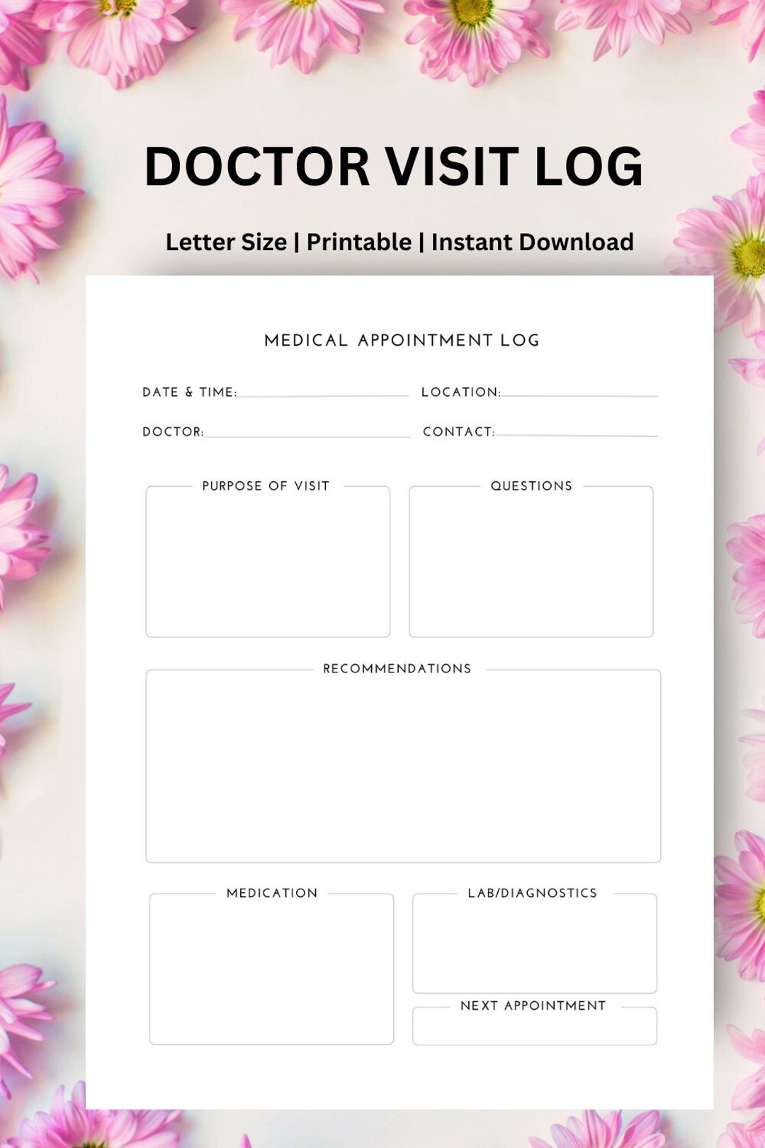 Doctor Appointment Log Doctors Visit Medical Specialist Visit Log ...