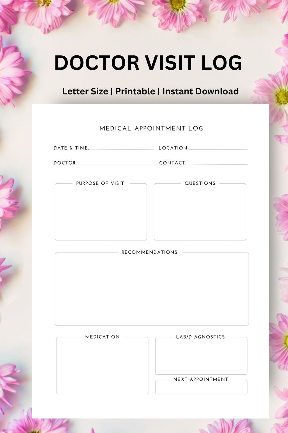 Doctor Appointment Log Doctors Visit Medical Specialist Visit Log ...