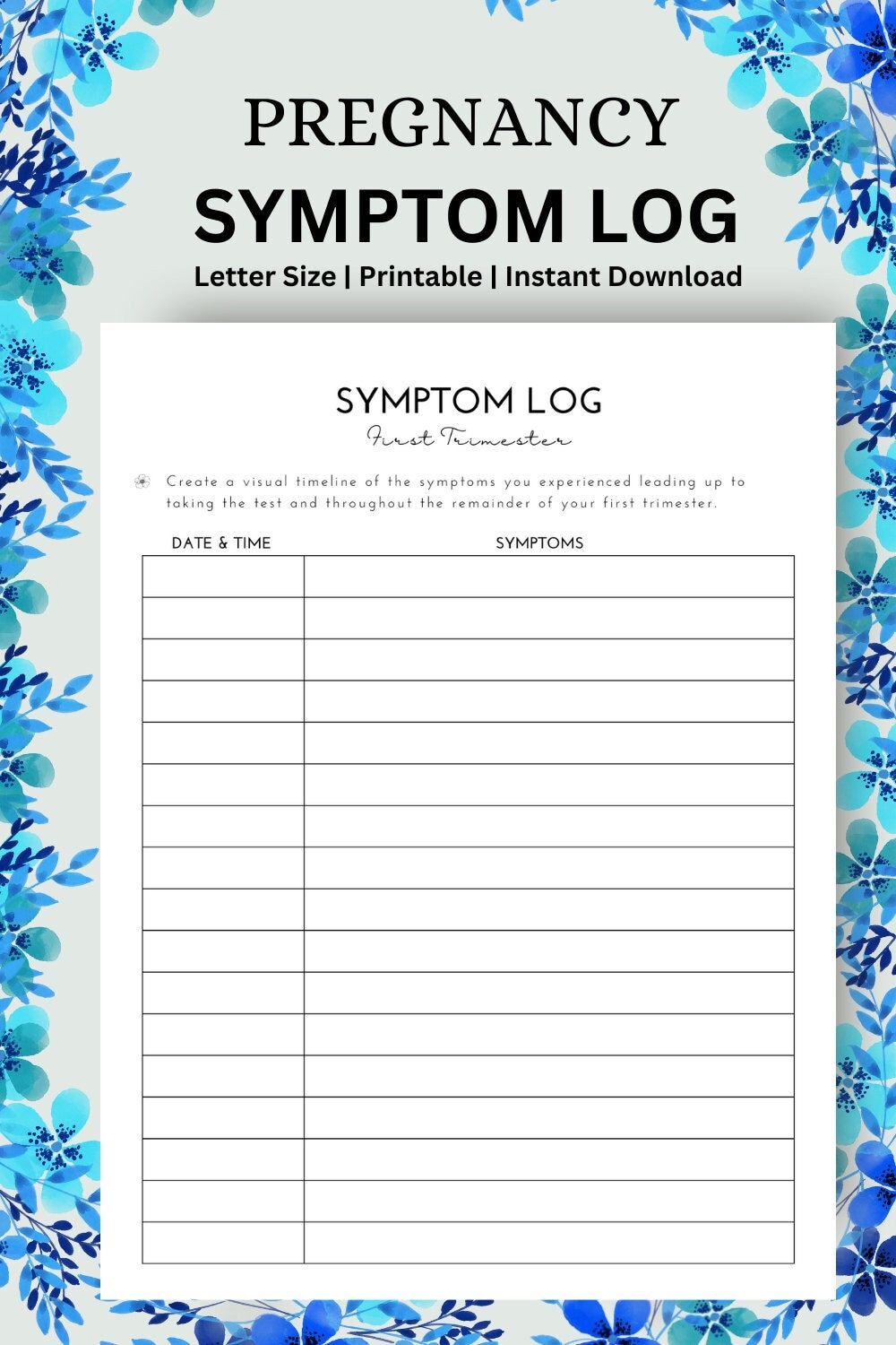 Pregnancy Symptom Log Pregnancy Tracker Printable Prenatal Symptom Log ...