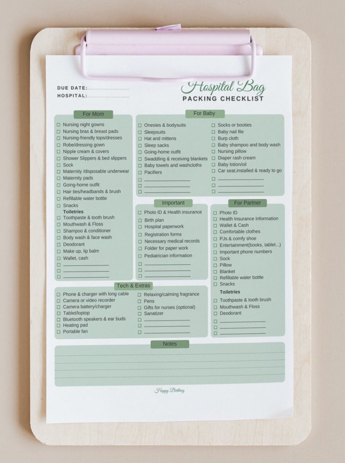 Labor and Delivery Checklist-hospital Bag Check List Mom Baby-printable ...