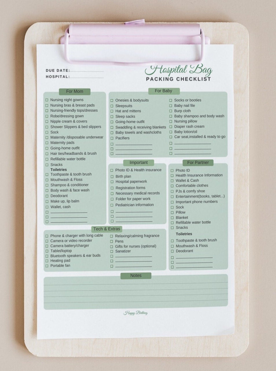Labor and Delivery Checklist-hospital Bag Check List Mom Baby-printable ...