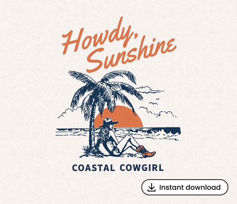 Retro Western Coastal Cowgirl PNG Vintage Surf Illustration Boho ...