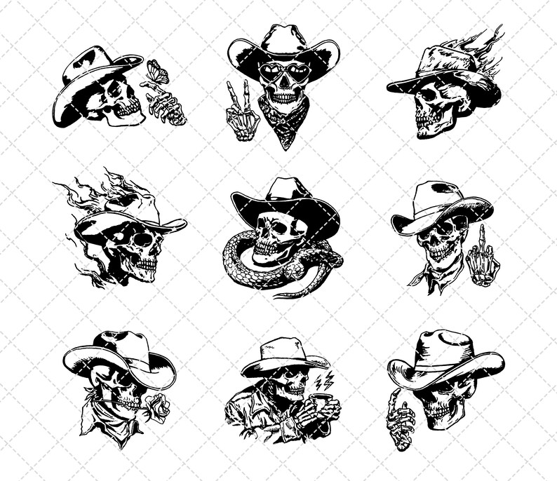 Cowboy Skulls Clipart Bundle: Vintage Western Illustration (digital ...