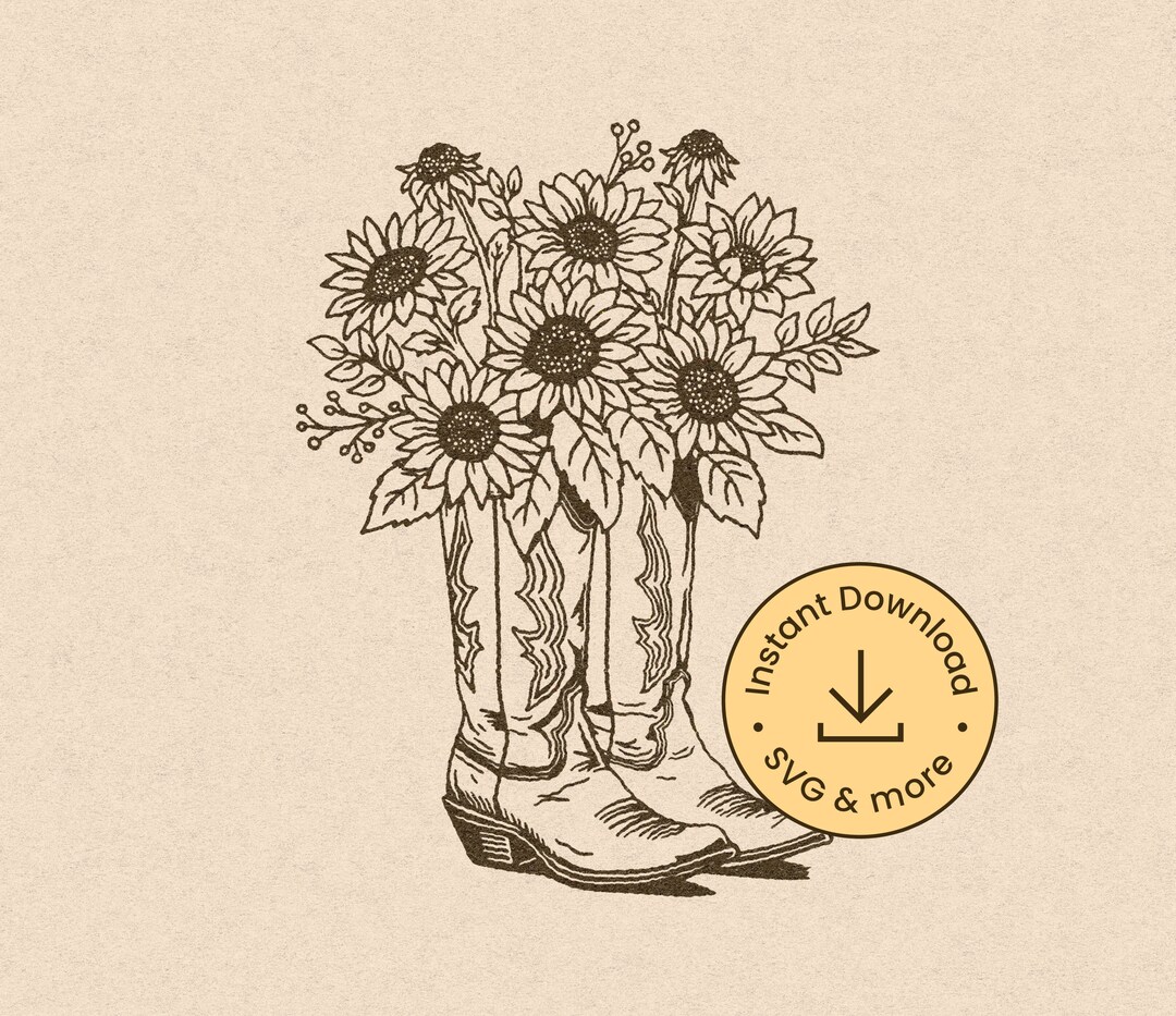 Sunflower Boots Svg, Cowboy Boot Clipart, Vintage Boots Svg, Retro ...