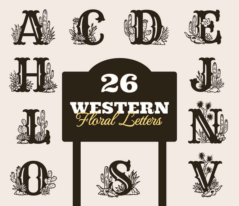 Floral Alphabet SVG Bundle Monogram Letters Cowboy Wedding Desert ...