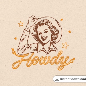 Howdy Cowgirl SVG Vintage Cowgirl Silhouette Retro Cowboy Rope Letters ...