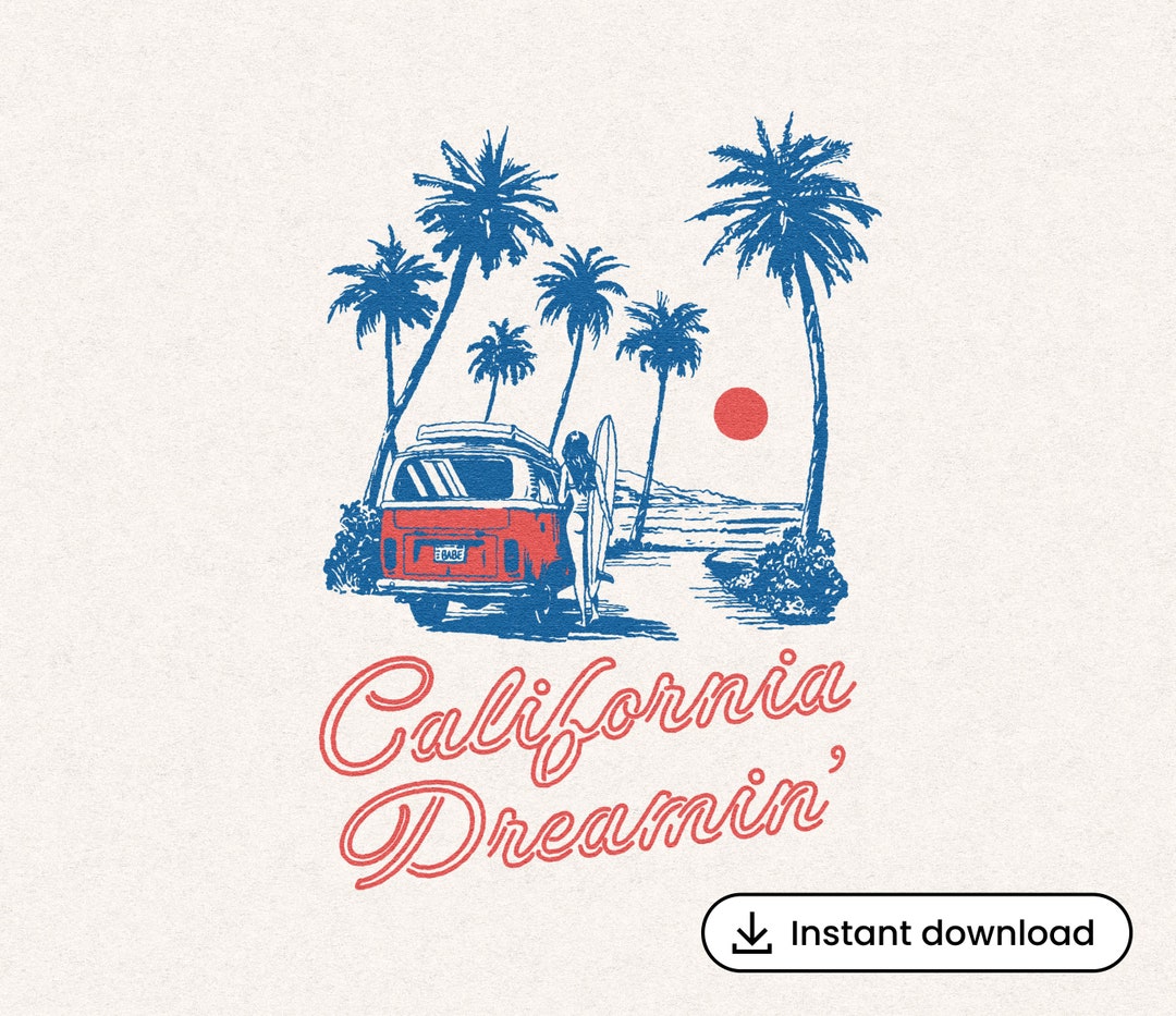 California Dreamin' PNG Graphic, Retro Surf Van, Coastal Illustration ...