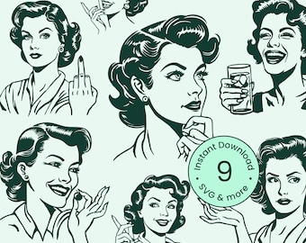 Vintage Blonde Woman Bundle Svg 1950s Retro Housewife, Atomic ...