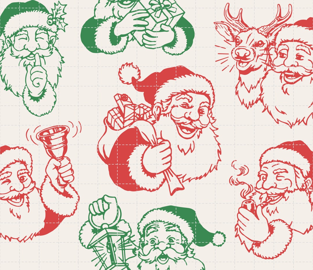 Vintage Santa Claus Svg Bundle Retro Santa Clipart 1950s Christmas Svg ...