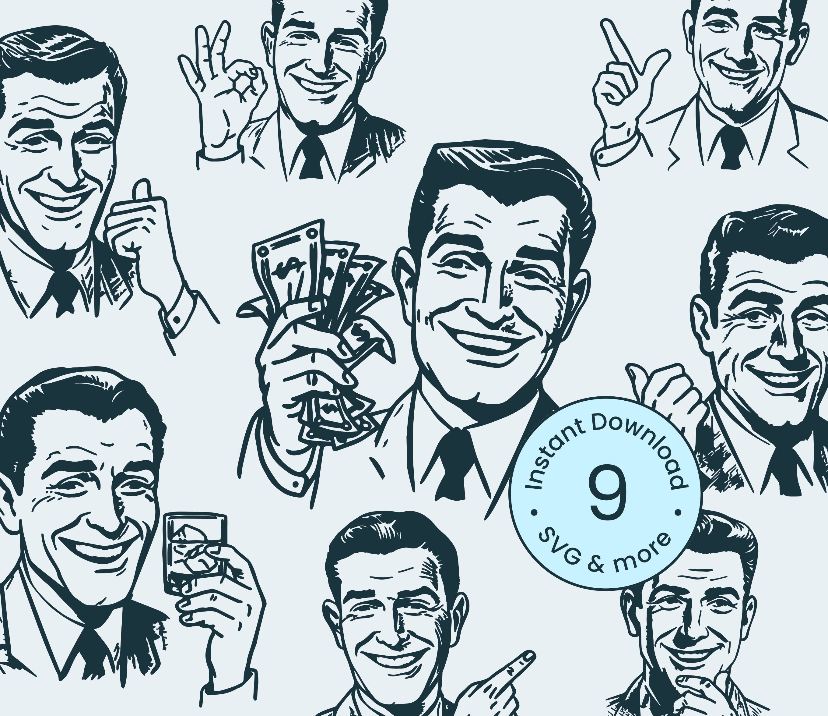 Retro Man Bundle Svg Cartoon Vintage Business Man Meme Comic 1950s ...