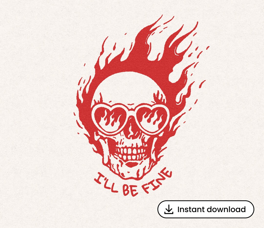 Flaming Meme Skull SVG Minimal Funny Skull for Mental Health Retro ...