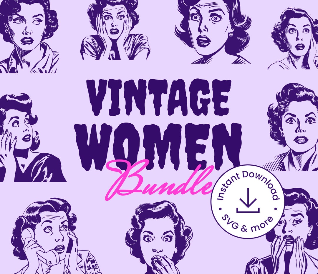 Vintage Woman Svg Cartoon Retro Housewife Comic Bundle 1950s Atomic Clipart Halloween Silhouette ...