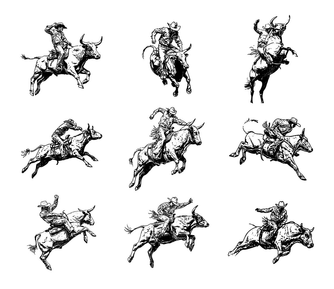 Vintage Cowboy Bull Riders Bundle Svg, Retro Rodeo Clipart, Western ...