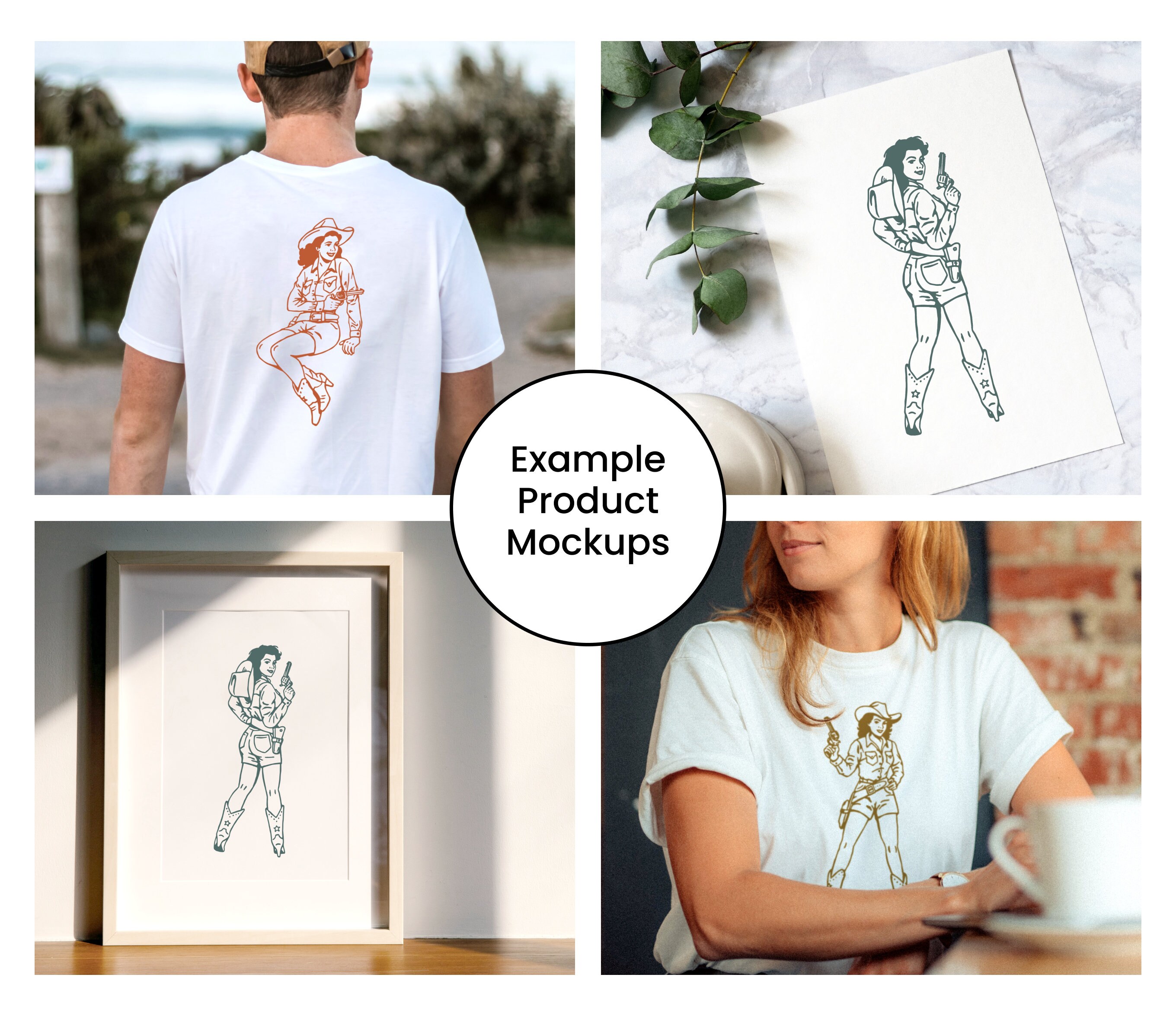 Retro Cowgirl Pinup Bundle Svg, Boho Western, Country Music Characters ...