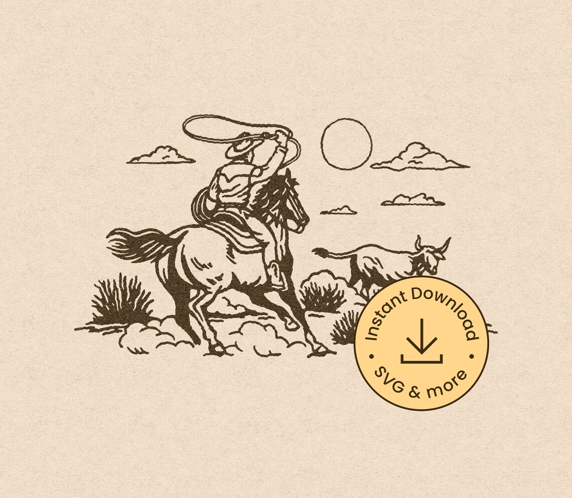 Cowboy Cattle Wrangler SVG, Western Lariat Illustration (digital ...