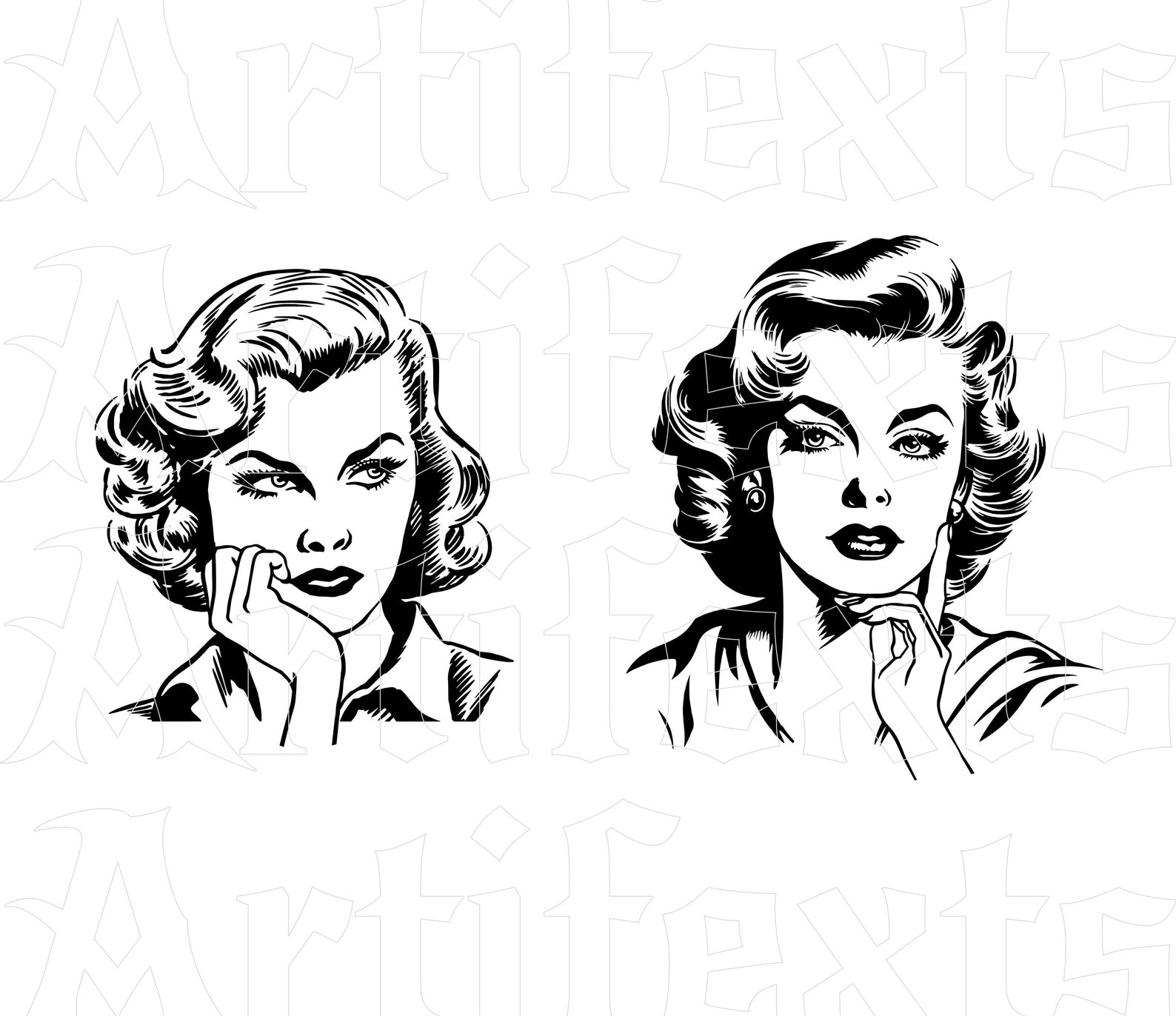 Vintage Blonde Woman Bundle Svg 1950s Retro Housewife, Atomic Characters, Glamorous Pinups Girls ...