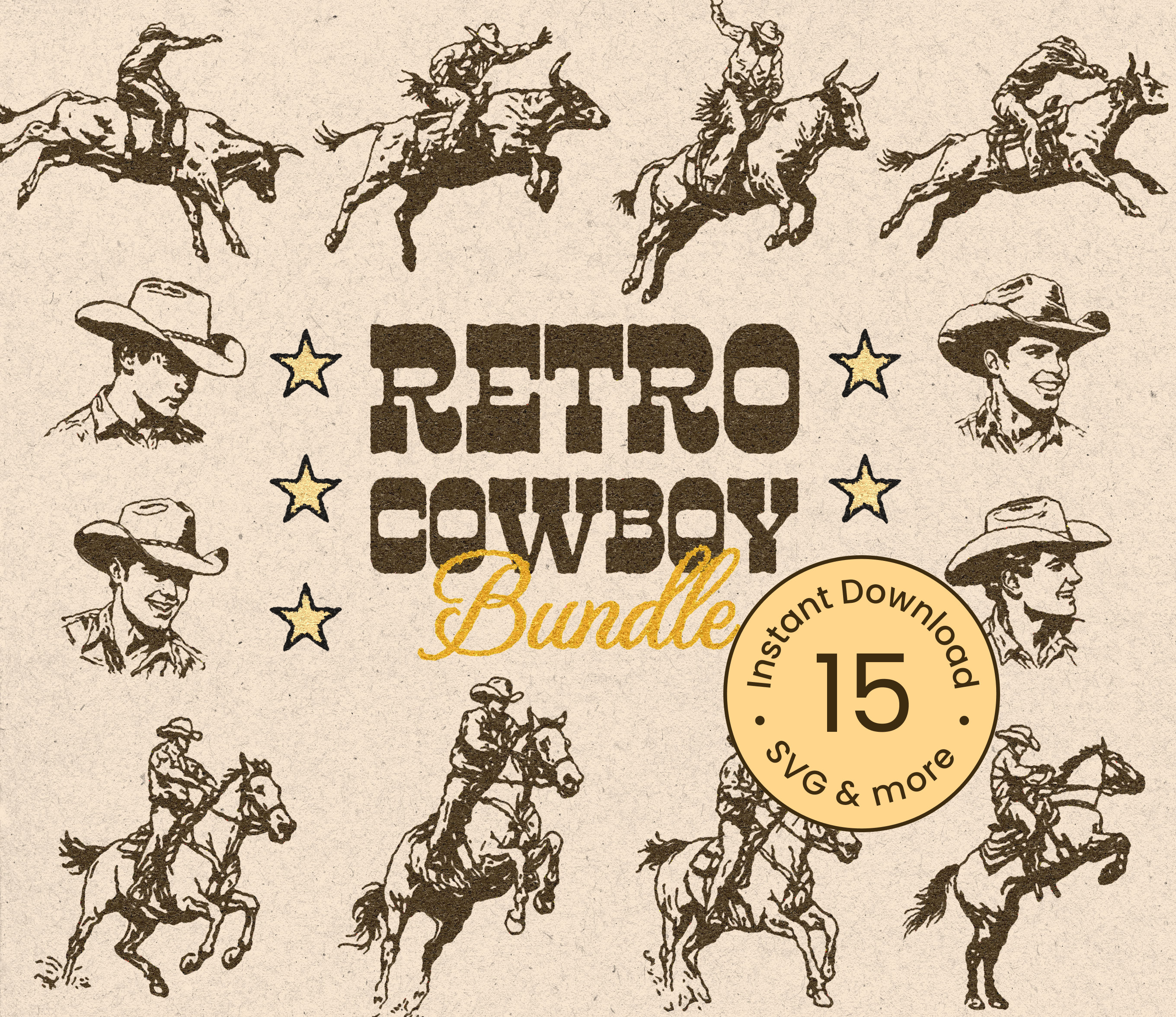 Retro Cowboy Bundle Svg, Vintage Bronco Clipart, Western Country ...