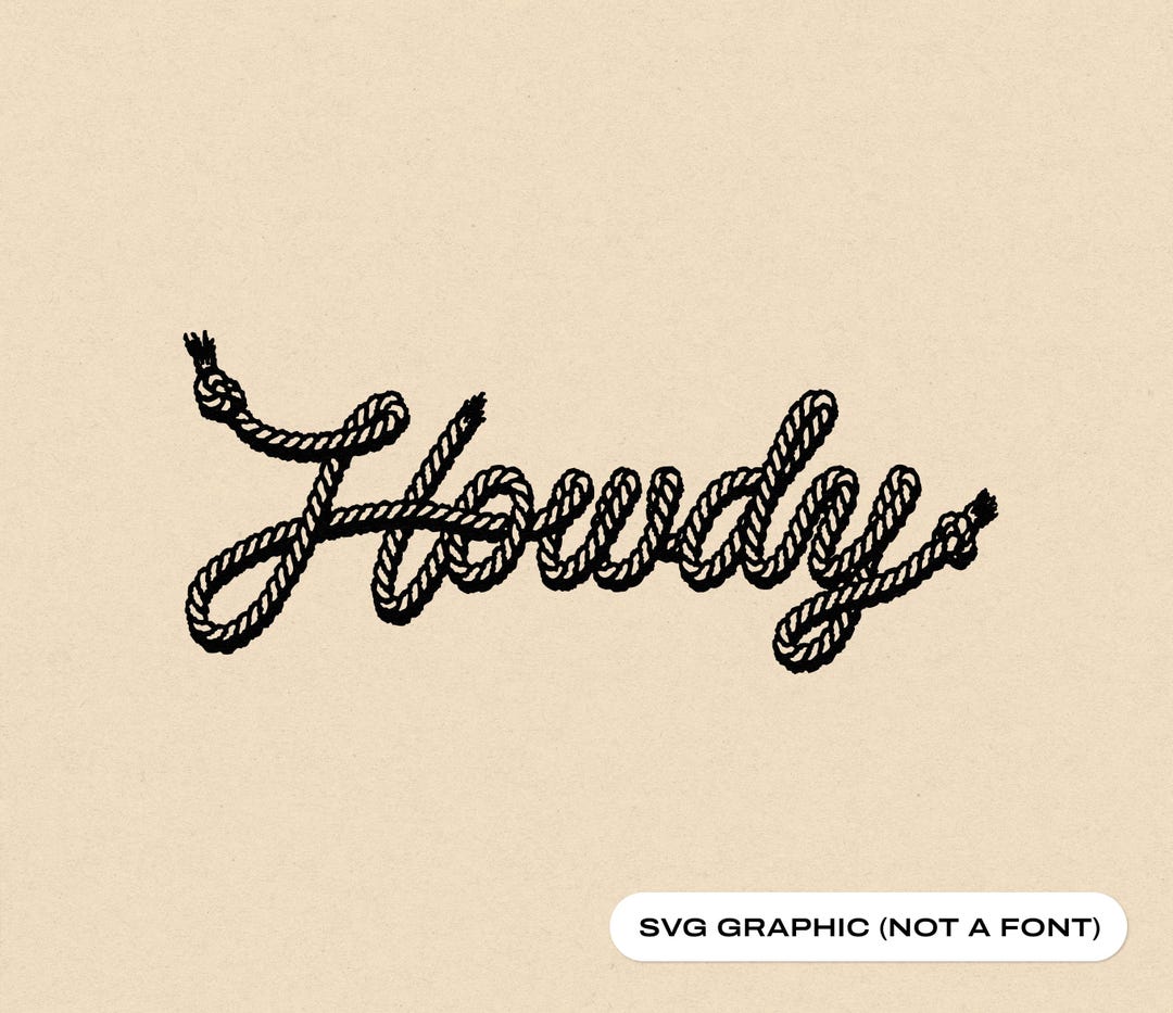 Howdy SVG Rope Lettering Typography Script Art 1950s Country Clipart ...