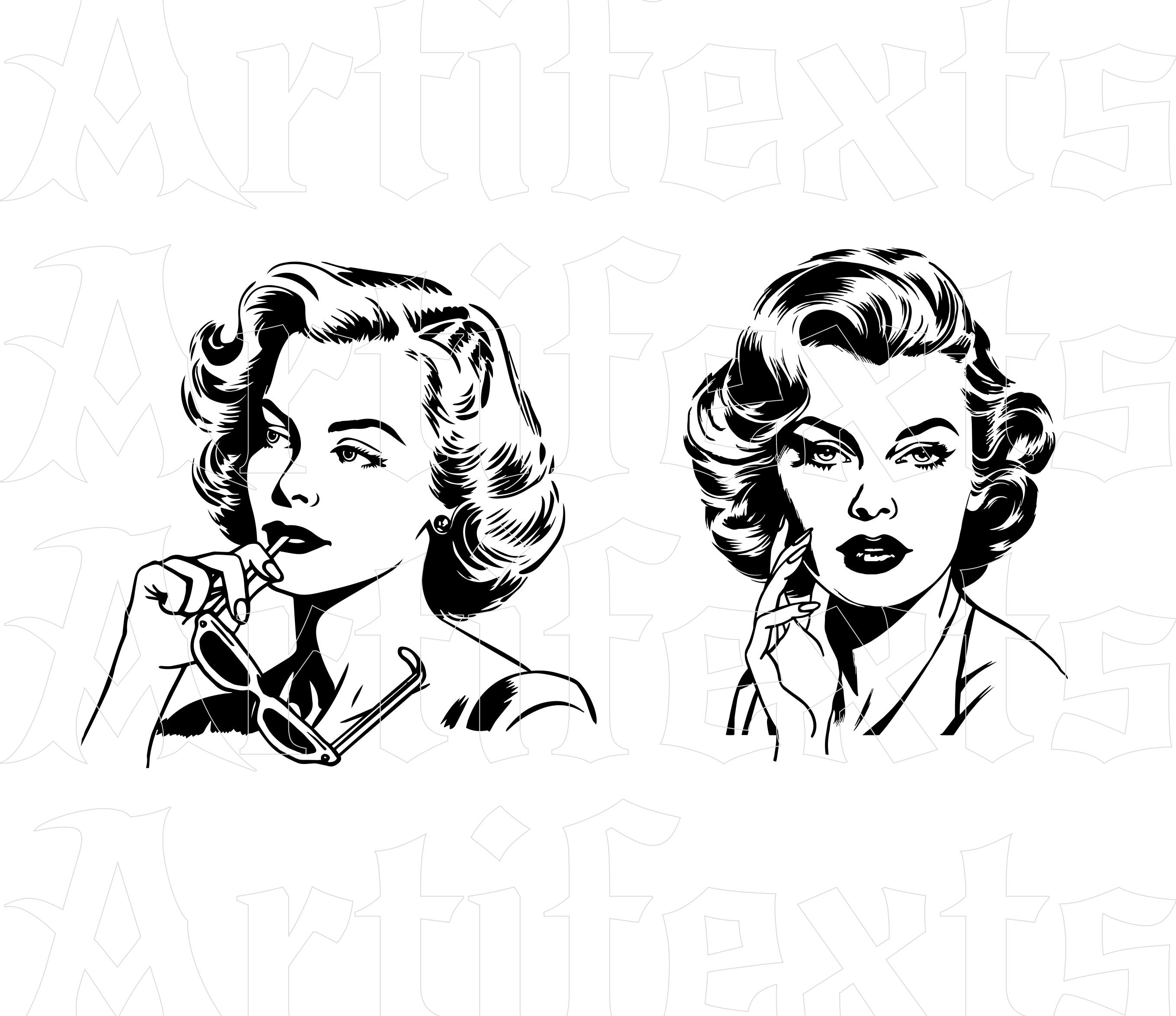 Vintage Blonde Woman Bundle Svg 1950s Retro Housewife, Atomic Characters, Glamorous Pinups Girls ...