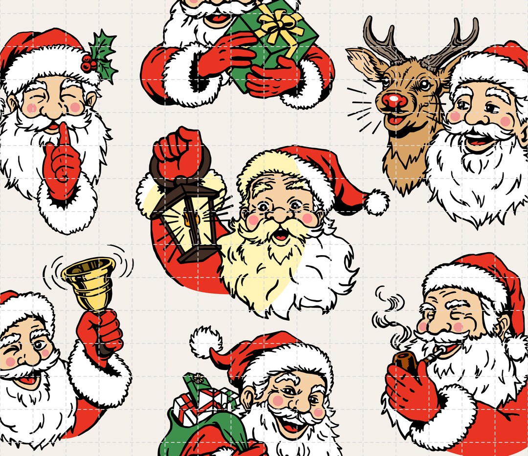 Vintage Santa Claus Svg Bundle Retro Santa Clipart 1950s Christmas Svg ...