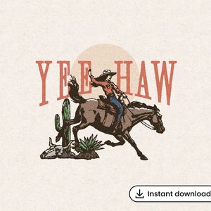 Retro Cowgirl Yeehaw PNG Vintage Cowboy Sunshine Desert Illustration ...