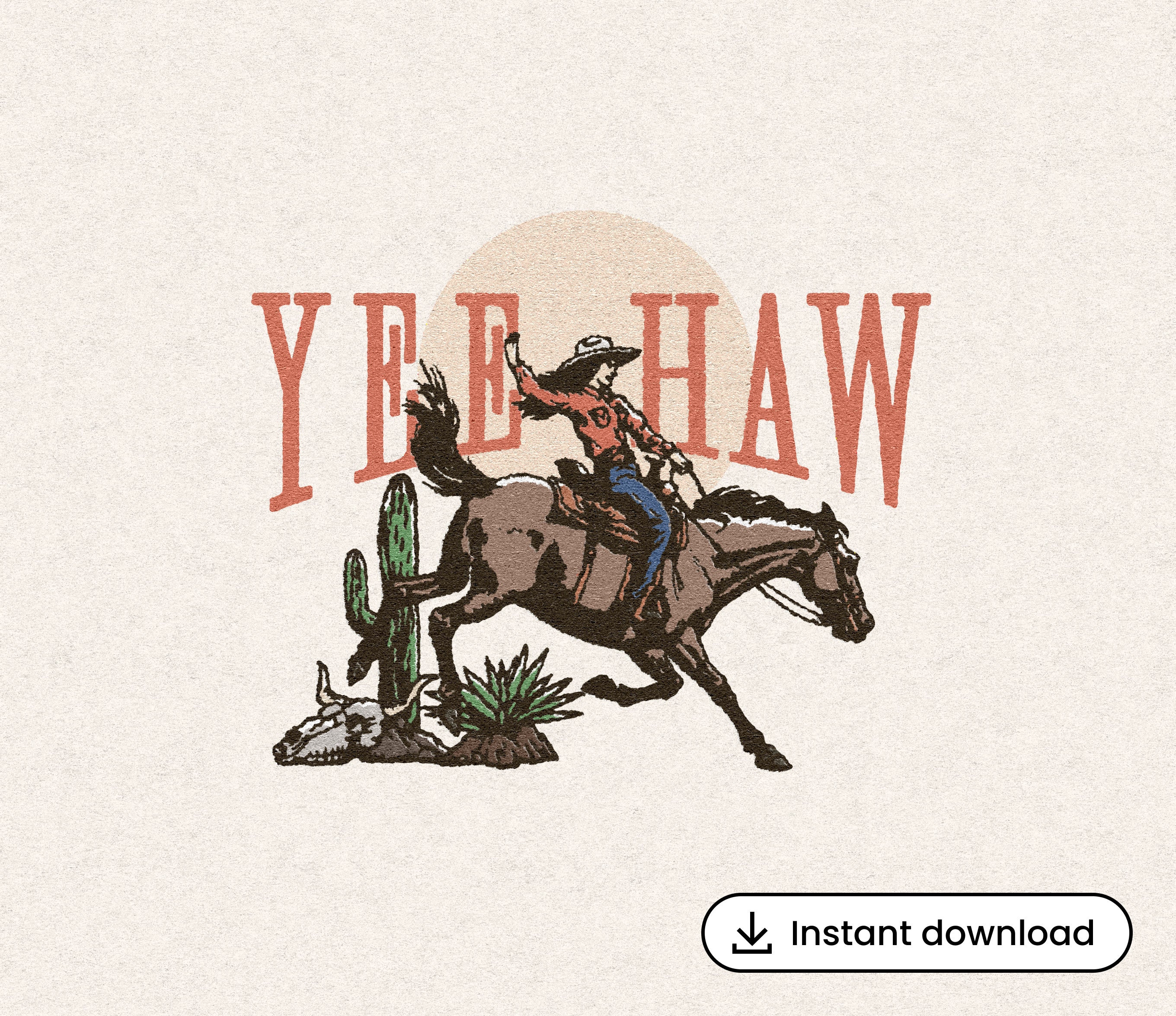 Retro Cowgirl Yeehaw PNG Vintage Cowboy Sunshine Desert Illustration ...
