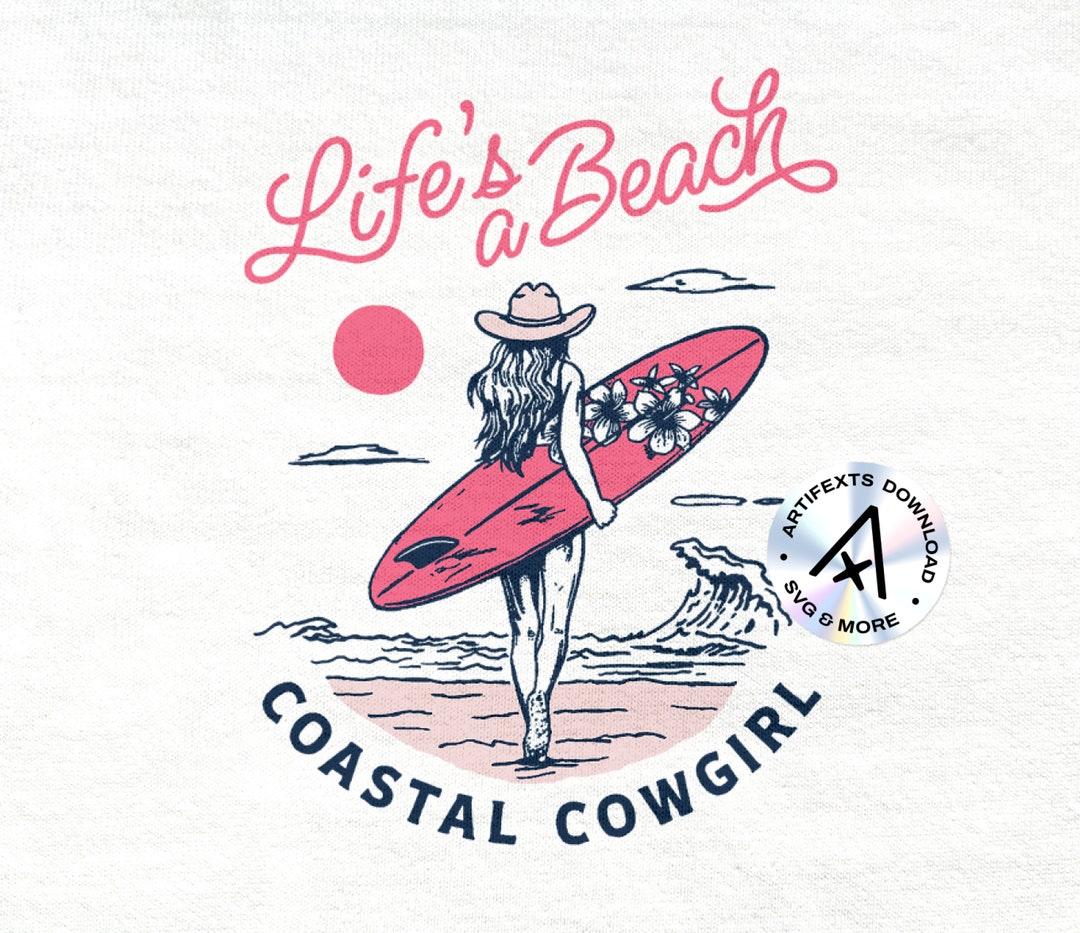 Retro Coastal Cowgirl PNG Vintage Surf Girl Illustration Boho Western ...