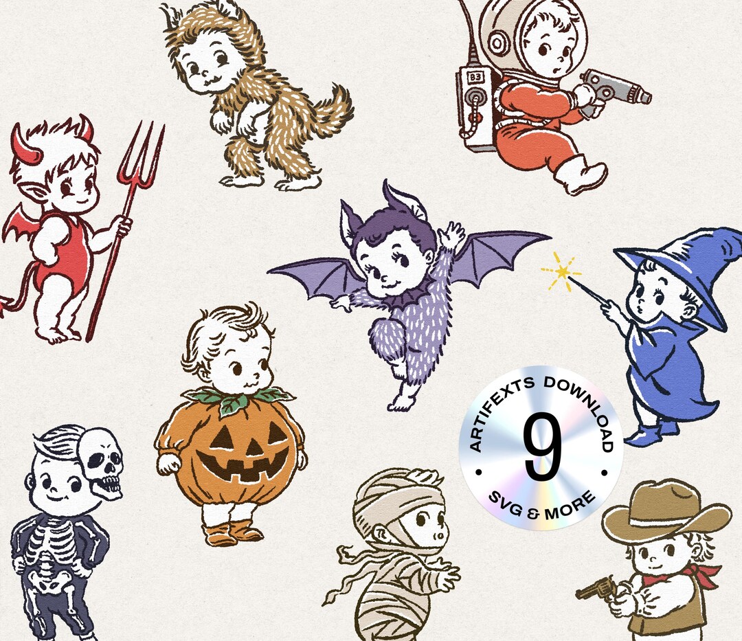 Cute Baby Halloween PNG Bundle Spooky Monsters Costume Kewpie Bat Devil ...