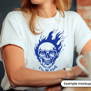 Flaming Meme Skull SVG Minimal Funny Skull for Mental Health Retro ...