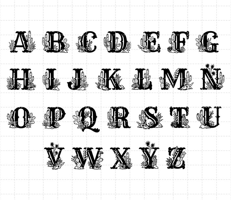 Floral Alphabet SVG Bundle Monogram Letters Cowboy Wedding Desert ...