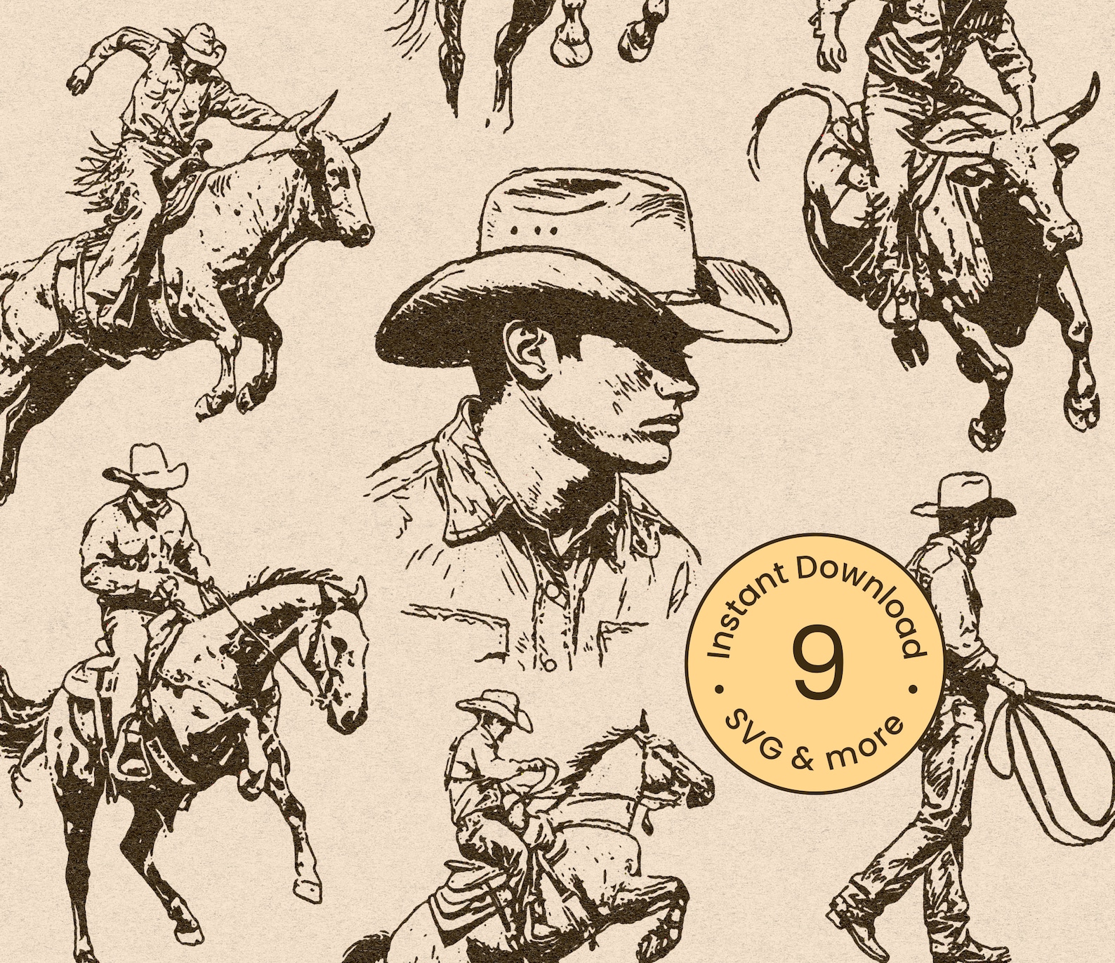 Vintage Cowboy Bundle Svg, Retro Rodeo Clipart, Western Country ...