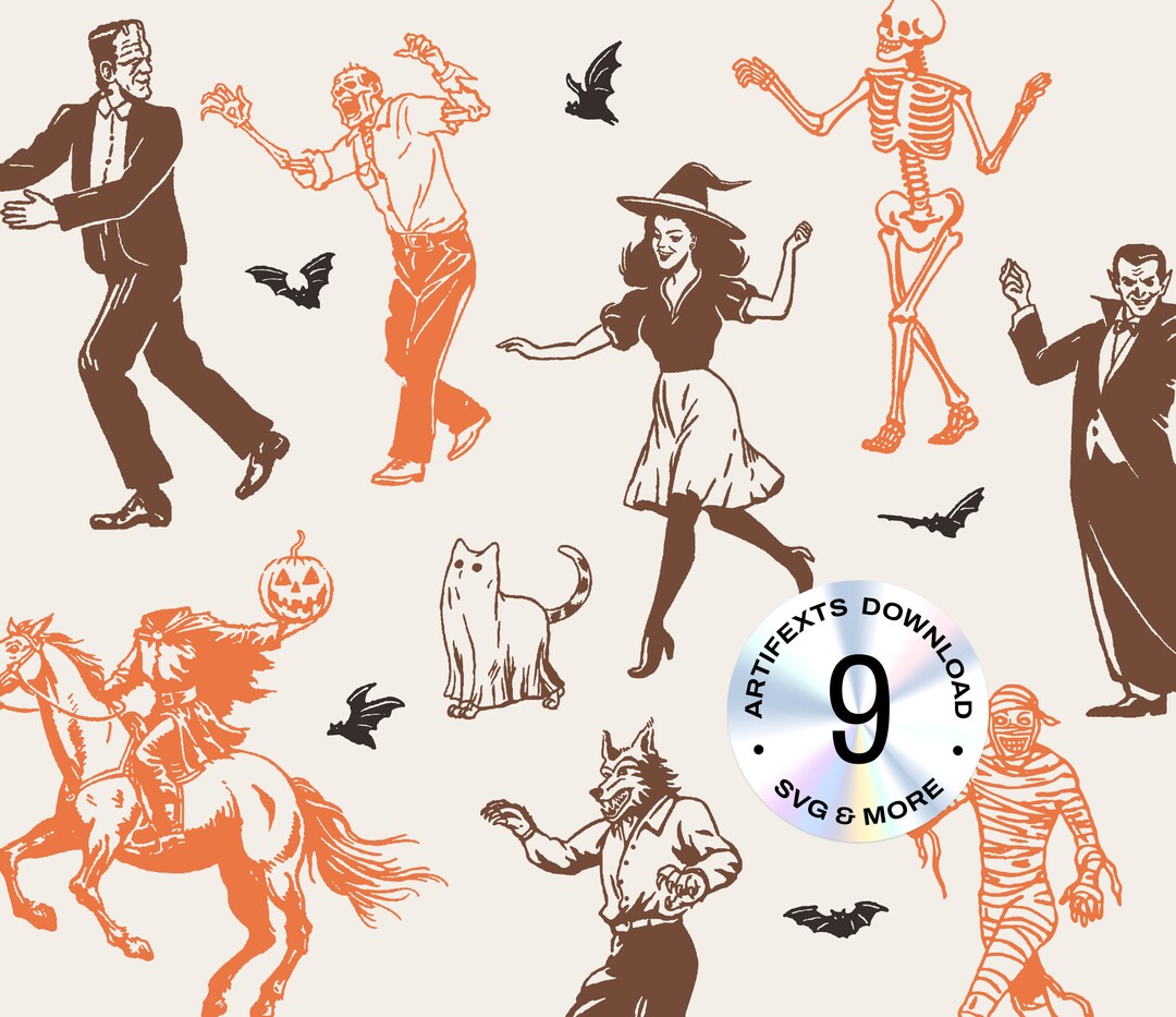 Witch and Friends Halloween SVG Bundle Spooky Monsters Frankenstein ...