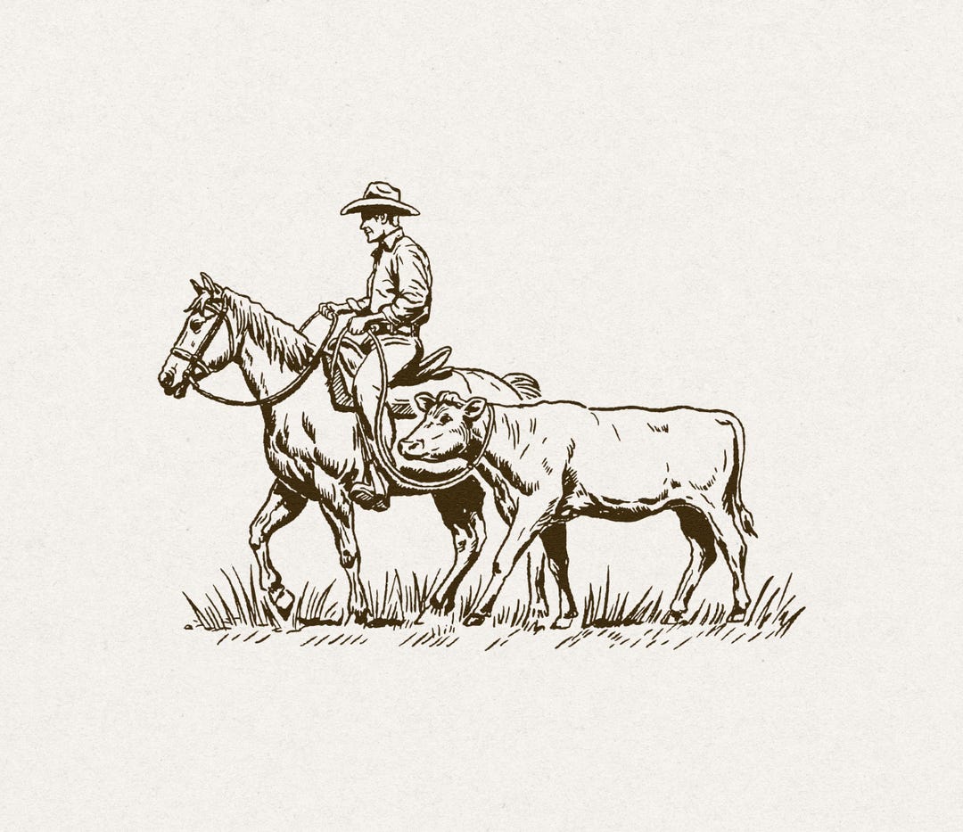 Cowboy Cattle Wrangler Illustration, Western Graphic (digital Download ...