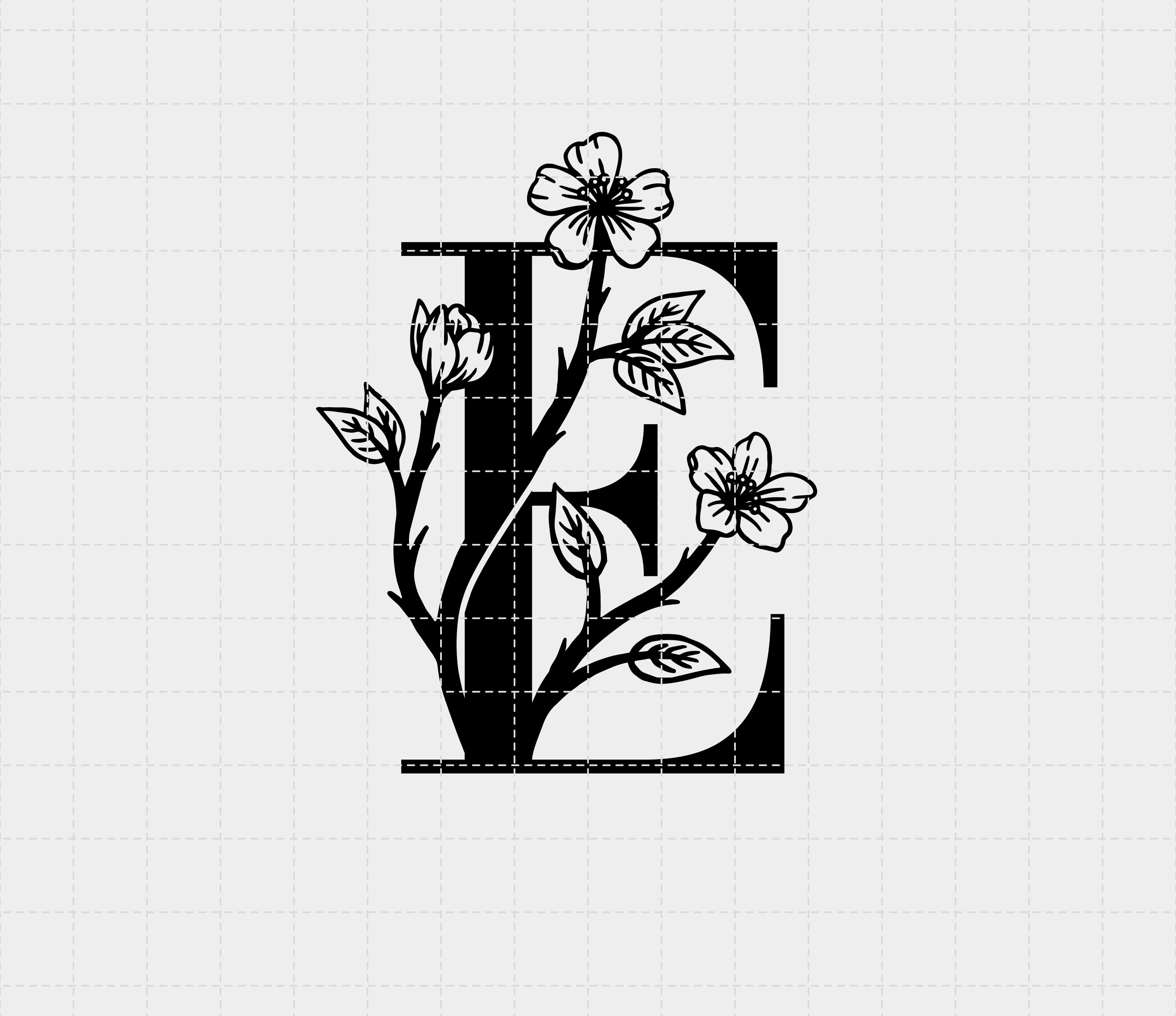 Lettre E SVG, Lettre florale SVG, Caractère monogramme floral, Lettre ...