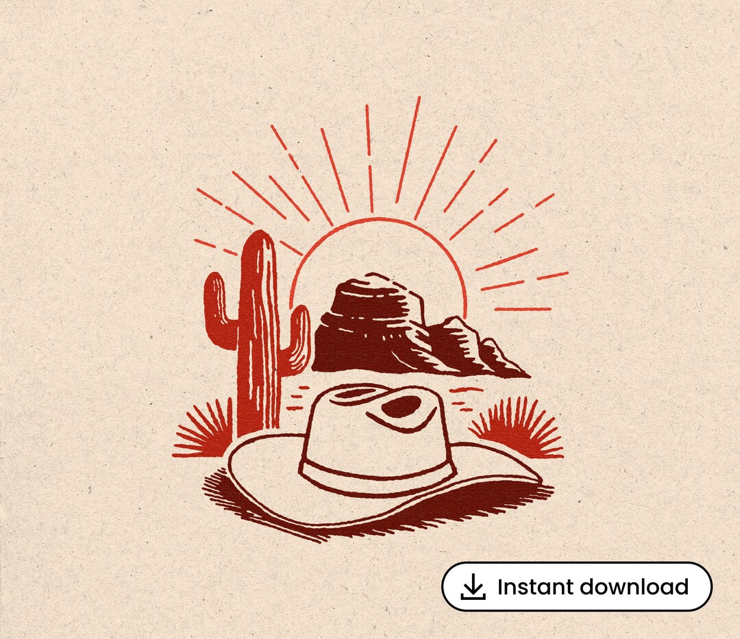 Desert Cowboy Hat SVG Retro Cowgirl Hat Vintage Boho Bohemian Western ...