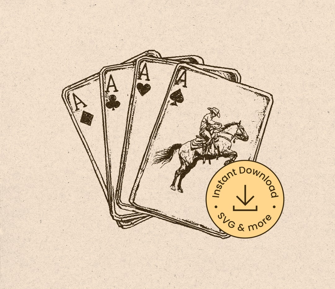 Cowboy Poker Card SVG Retro Ace Retro Illustration Printable Vintage ...