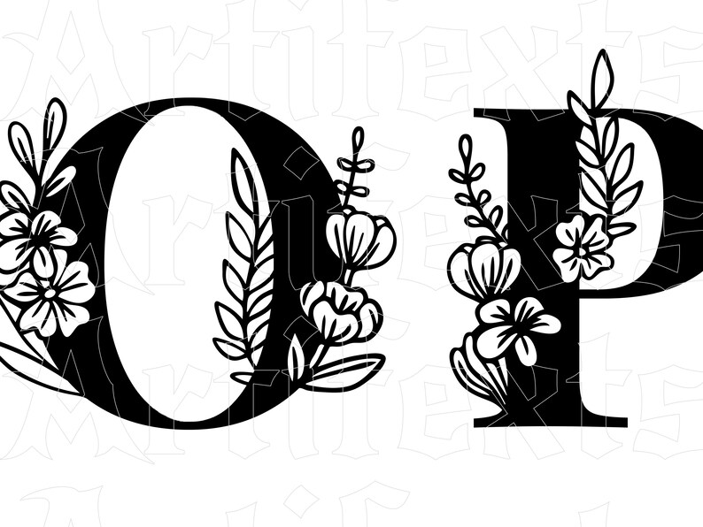 Alfabeto floral SVG, letras de monograma floral, 26 letras florales ...
