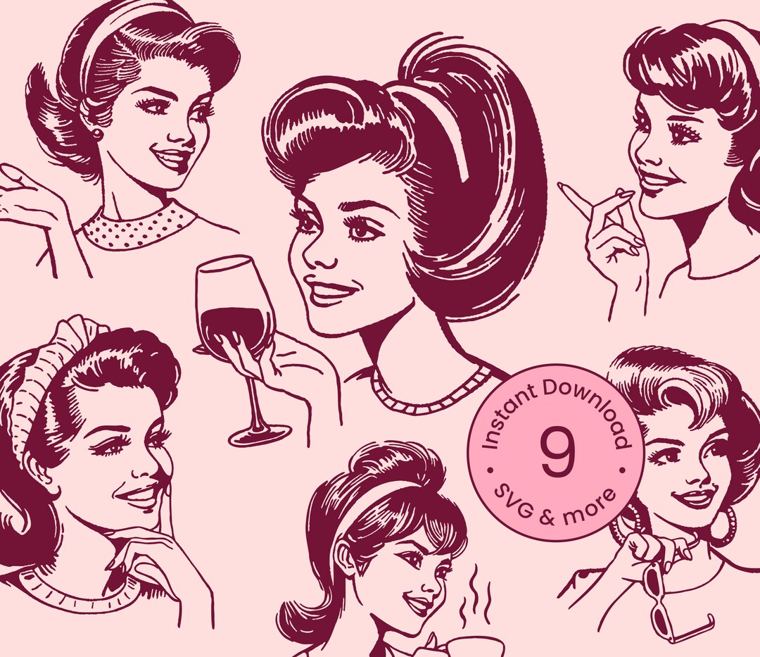 Vintage Woman Bundle Svg Retro Housewife Clipart 1950s Atomic ...