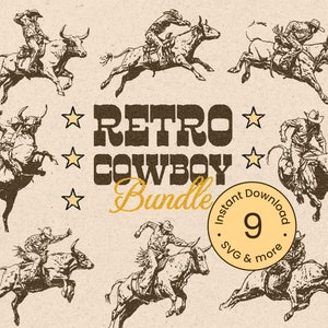 Vintage Cowboy Bull Riders Bundle Svg, Retro Rodeo Clipart, Western ...