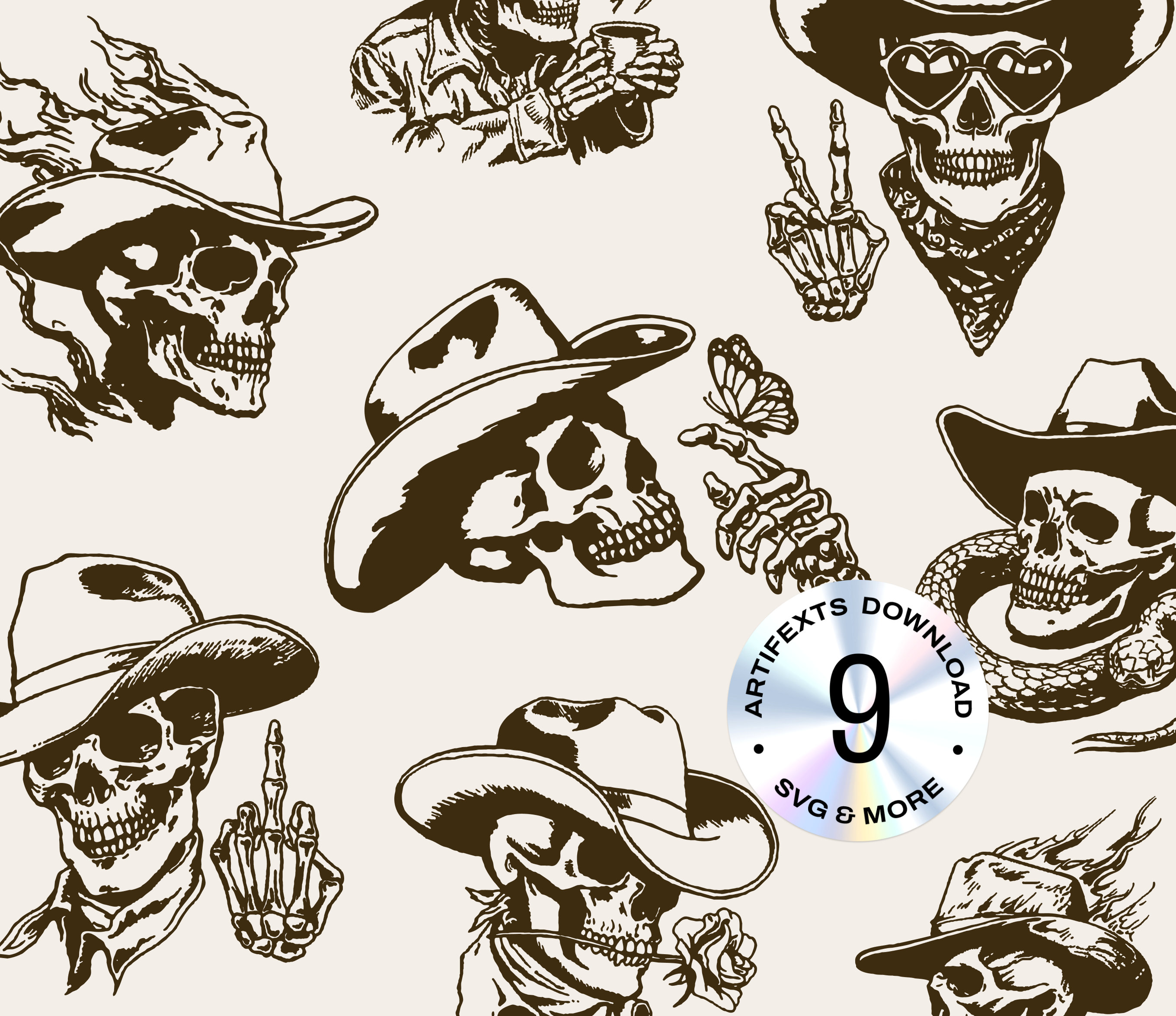 Cowboy Skulls Clipart Bundle: Vintage Western Illustration (digital ...