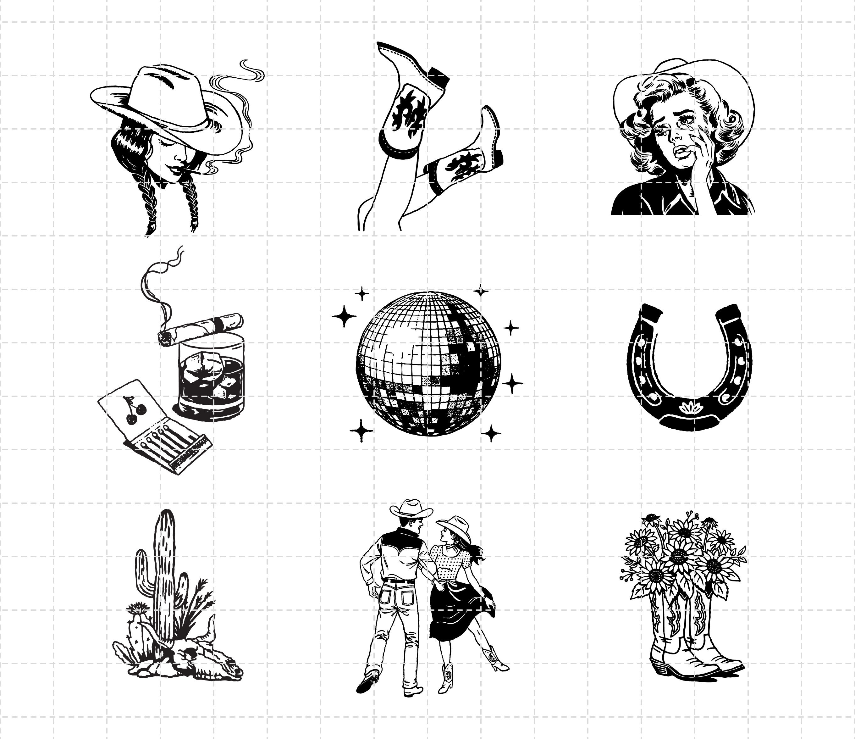 Retro Cowgirl Clipart Bundle: Boho Western SVG, PNG (digital Download ...
