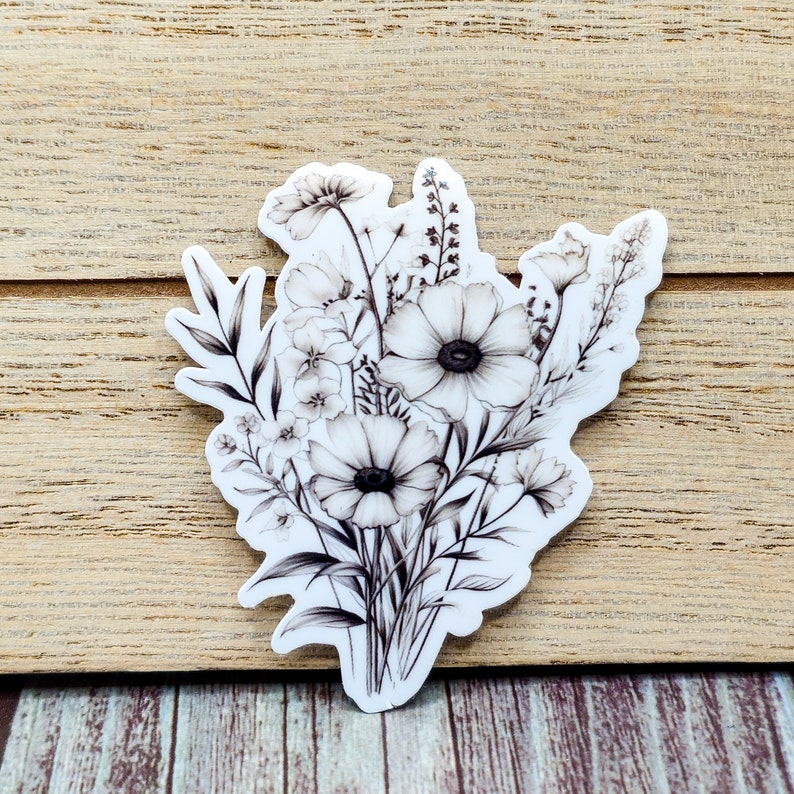 Black and White Floral Vinyl Stickers: Botanical Journal Decals - Etsy