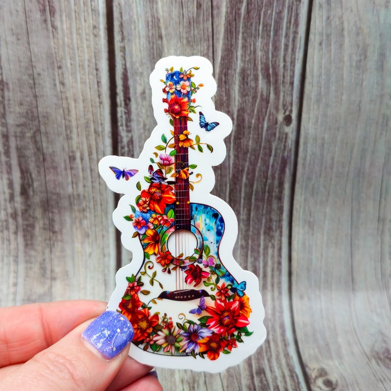 Floral Guitar Vinyl Sticker: Waterproof Music Lover Decal - Etsy