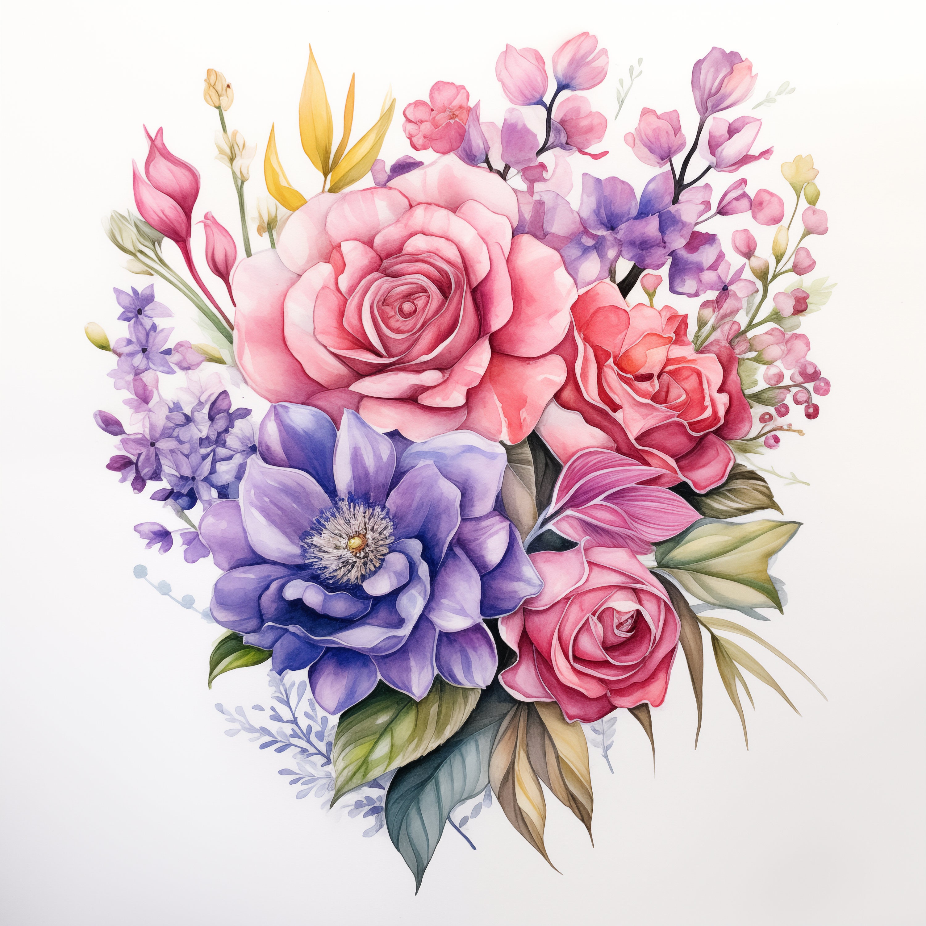 12 Watercolor Flower Bouquets Clipart Bundle PNG Digital Download ...