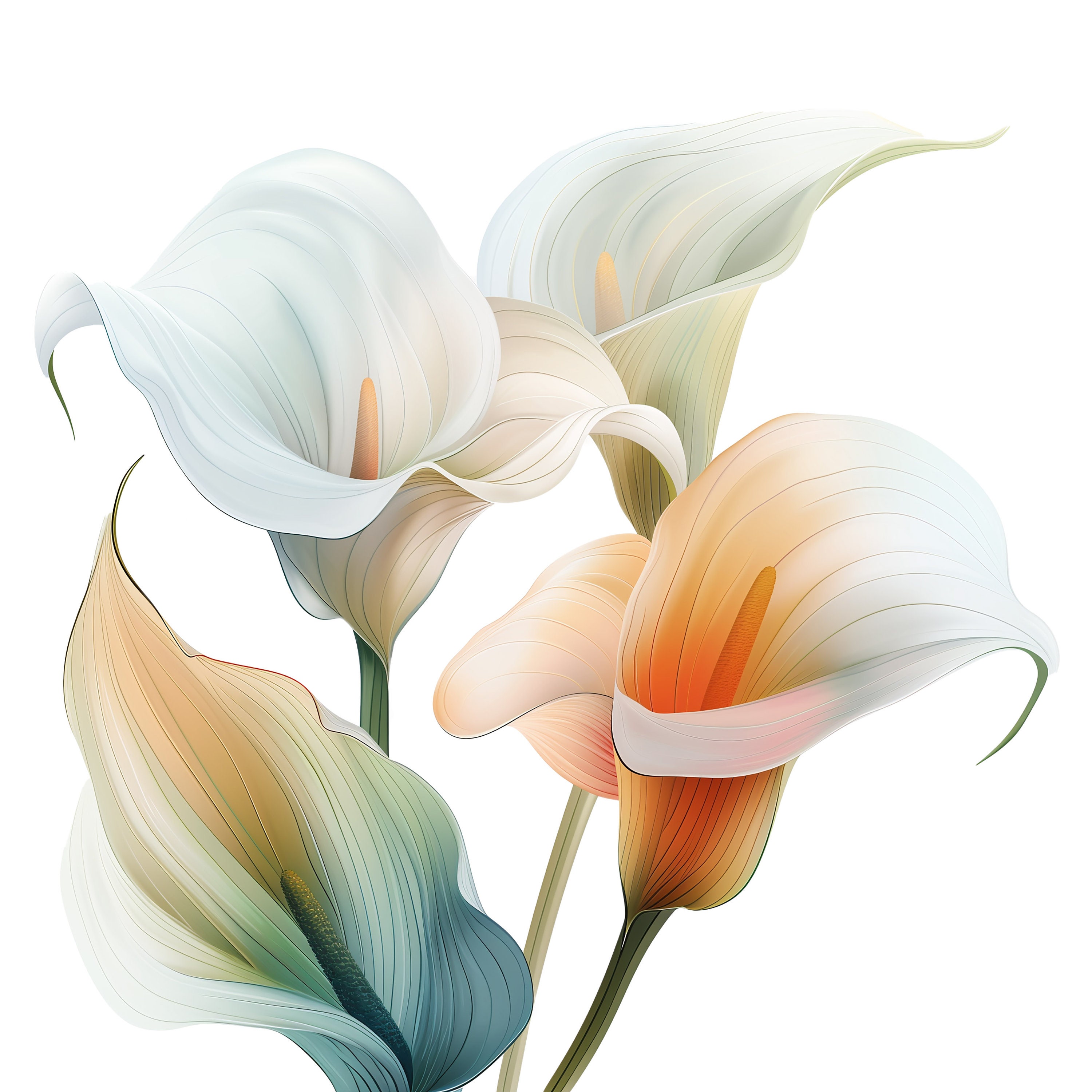 Transparent Background Abstract Calla Lily PNG Clipart Bundle Digital ...
