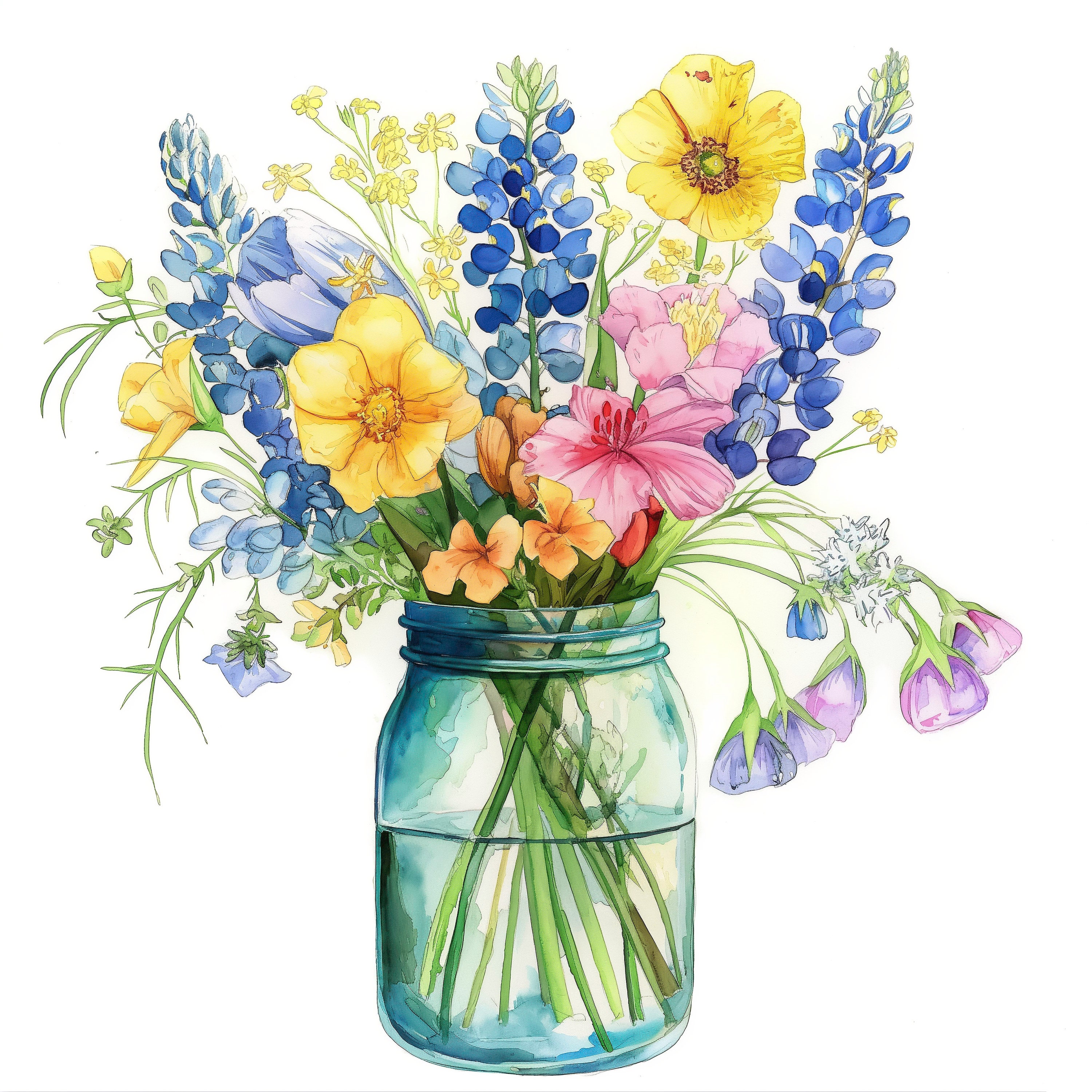 10 Watercolor Spring Flower Bouquets PNG Clipart Bundle Digital ...