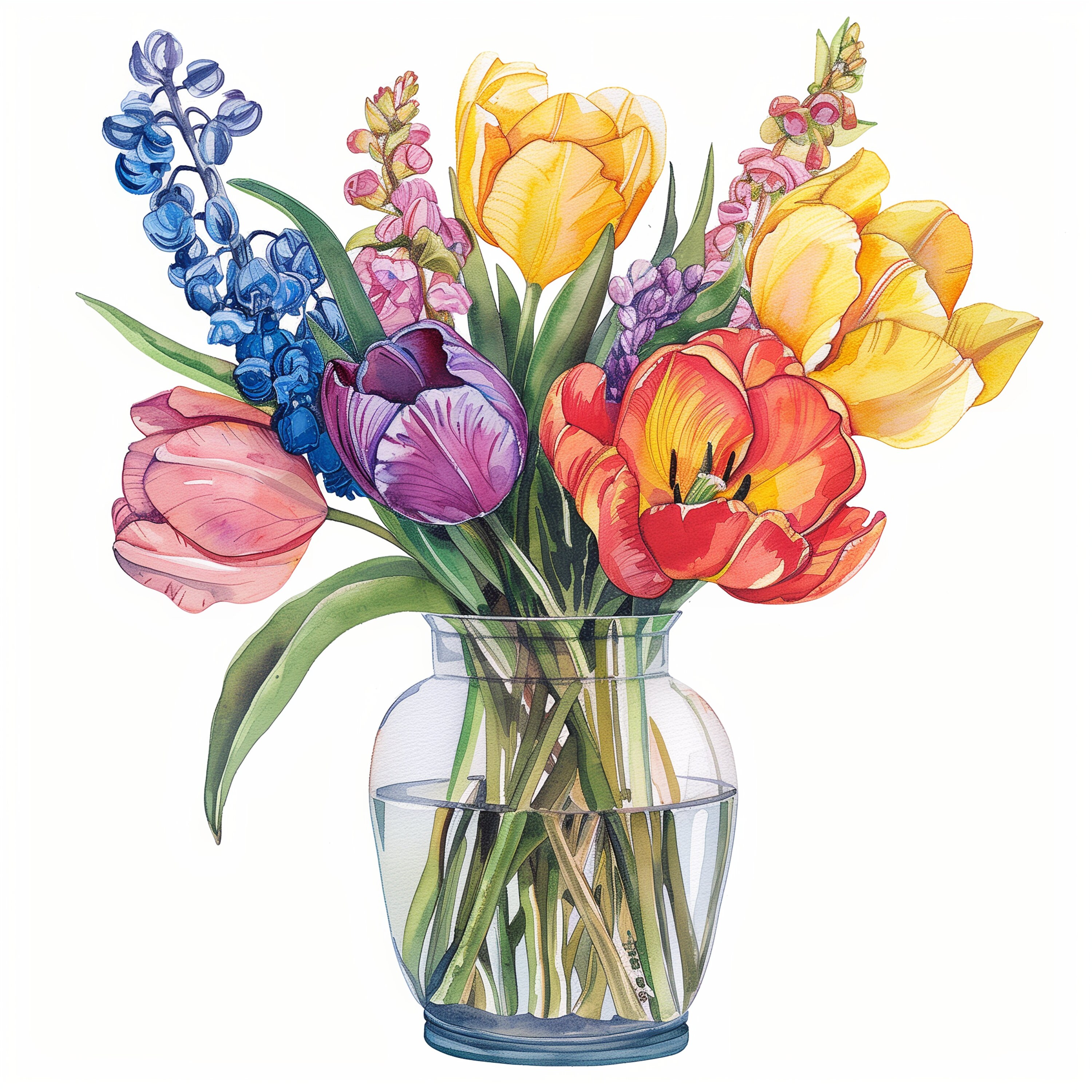 12 Watercolor Spring Flower Bouquet in Vase PNG Clipart Bundle Digital ...